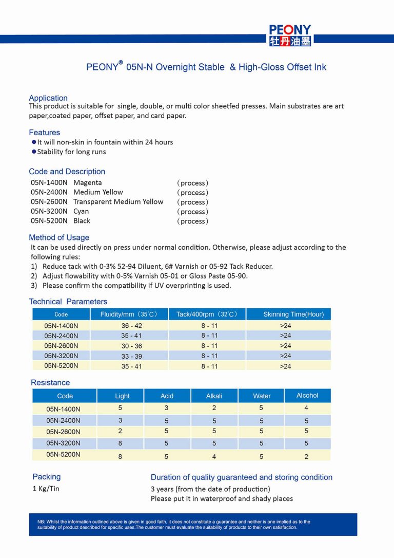 05N-N Overnight Stable & High-Gloss Offset Ink - Shanghai Peony ...